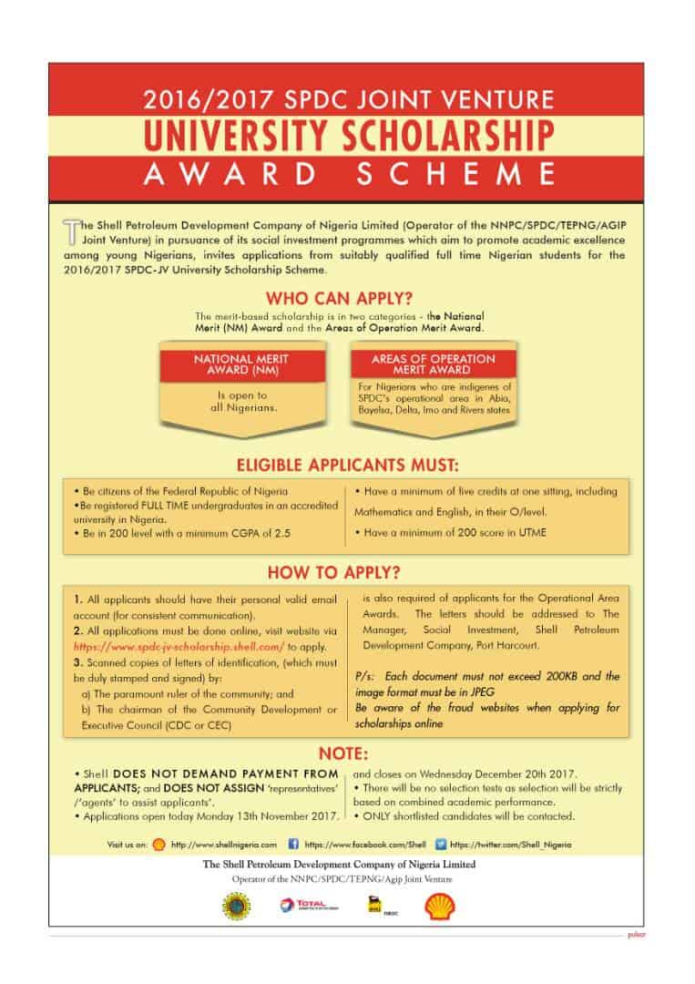 Nigeria Shell Scholarship Programme 2019/2020 » Servantboy