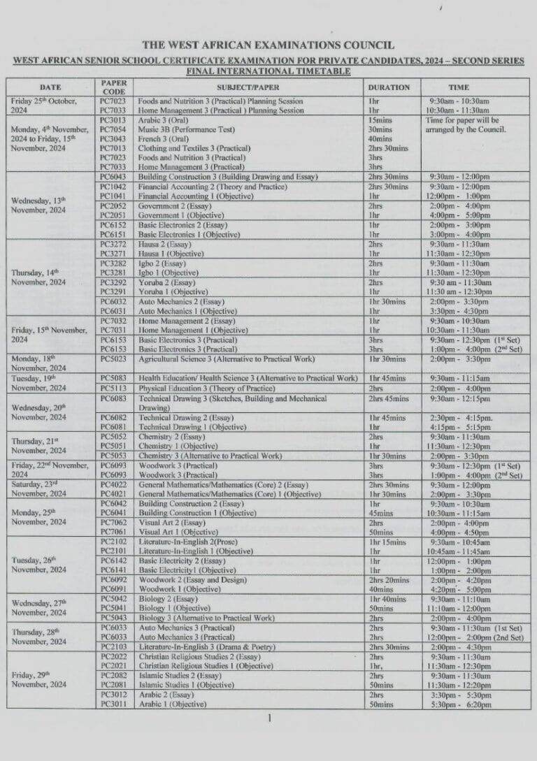 WAEC Releases GCE Timetable For Second Series 2024/2025 » Servantboy