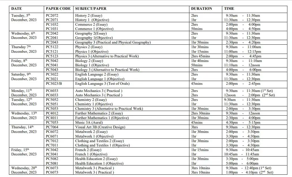 WAEC GCE Timetable 2023/2024 - Second Series » Servantboy