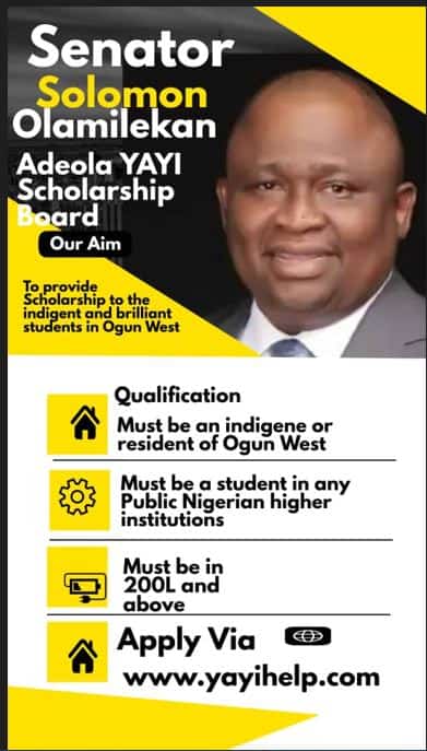 Senator Olamilekan YAYI Scholarship 2023 » Servantboy